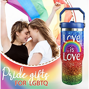 Pride Tumbler - Pride Gifts for Women Men - 30oz Rainbow Pride Month Insulated Tumbler with Handle and Flip Straw, Perfect LGBTQ Gifts for Lesbian/Gay/Bisexual
