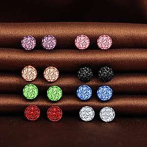 Unendlich U 8 Pairs Rhinestones Crystal 6mm Ball Stud Earrings Set Fireball Disco Ball Pave Bead Earrings Hypoallergenic for Women