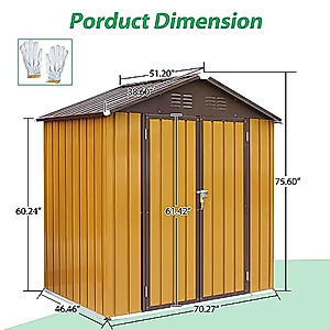 Evedy Storage Shed 6x4ft,Outdoor Storage Shed Organizer,Metal Garden Tool Shed,Outside Sheds & Outdoor Storage Galvanized Steel with Waterproof Roof,Lockable Door for Backyard,Patio,Lawn,Yellow