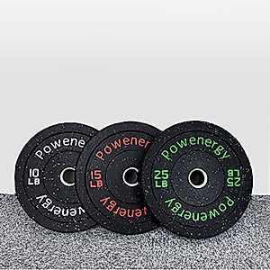 Powenergy Bumper Plate, 100 Lbs High Bounce Olympic Weight Plate Set with Colored Fleck-Rubber for Weight Lifting and Strength Training, Fits 2" Barbells