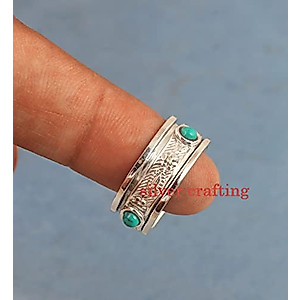 Turquoise Spinner Meditation Ring Sterling Silver Handmade Round Turquoise Ring Fidget Spinner (8)