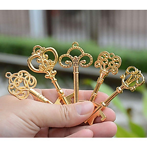 50 Pcs Gold Skeleton Key Beer Bottle Opener With 100 Pcs Thank You Card and 98 Feet Hemp Rope for Wedding Party Favors (50pcs Gold)