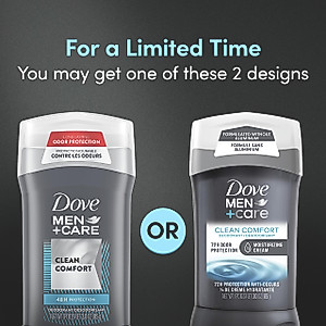 DOVE MEN + CARE Deodorant Stick for Men Clean Comfort 4 Count Aluminum Free 72-Hour Odor Protection Mens Deodorant with 1/4 Moisturizing Cream 3 oz (Pack of 4)