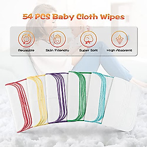 FAMOPLY 54 Pack Flannel Cloth Baby Wipes with Dispenser, Reusable natural skin-friendly baby wipes, Body Face Hand Washcloth Essential for Cloth Diapers 8x8 inch