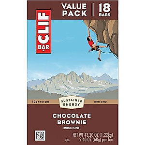 Clif Bar - Chocolate Brownie Flavor - Made with Organic Oats - 10g Protein - Non-GMO - Plant Based - Energy Bars - 2.4 oz. (18 Pack)