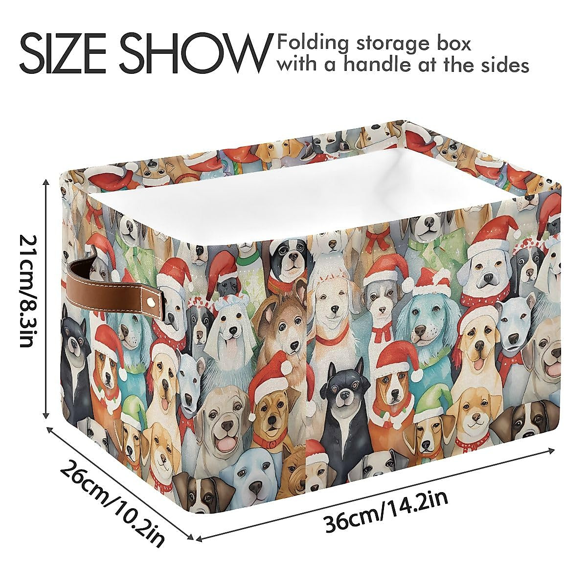 Storage Basket Christmas Dog Large Collapsible Storage Baskets Bins with Handles Cube Laundry Organizer for Nursery Home Office Pantry