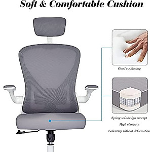 Moppson Ergonomic Office Chair, High Back Desk Chair,360-Degree Swivel,Adjustable Height with Flip-Up Arms,Tilt Function,Cushion for Lumbar Support Office Chair (White)