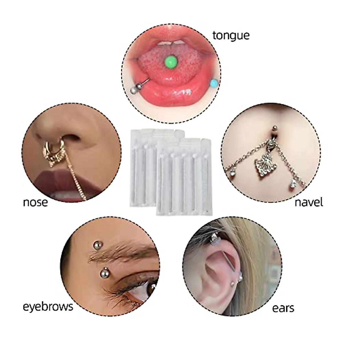 Body Piercing Needles, ATOMUS 10pcs 16G Stainless Steel Sterile Disposable Ear Nose Navel Nipple Lip Piercing Needles