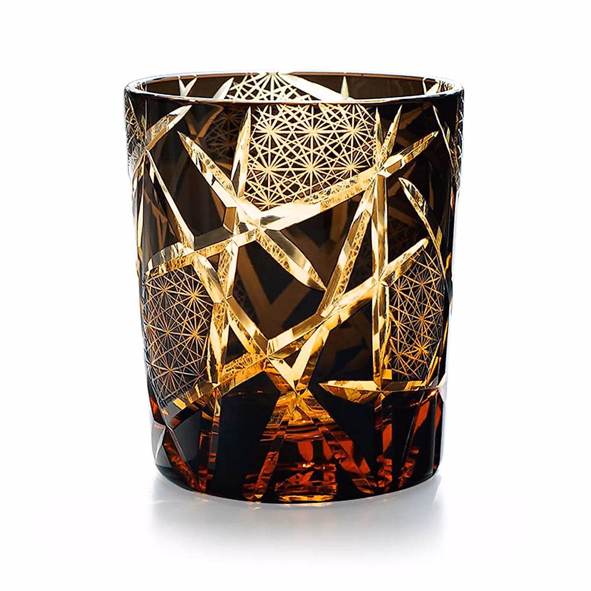 N/C JINZHI Edo Kiriko Old Fashioned Glasses Japanese Style Crystal Amber 8 OZ Black Diamond Cut Glass Cup Tumbler for Vodka Cocktail Whiskey
