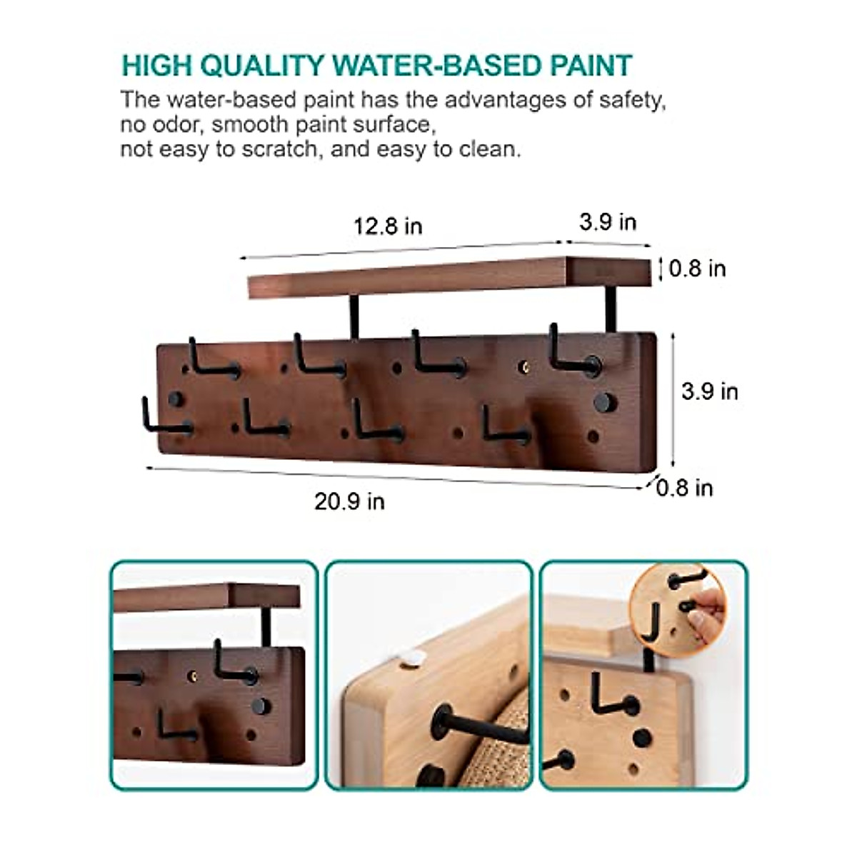 HSEOFBUTY Multi-Functional Wall Mounted Coat Rack Shelf with 8 Metal Hooks, Heavy Duty Storage Shelf for Space Saving and Organizing, Perfect for Coats, Hats, Scarves, and More