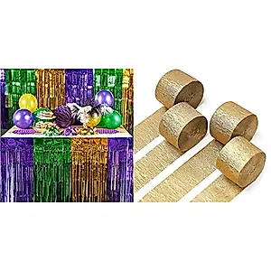PartyWoo Mardi Gras Decorations set and Crepe Paper Streamers Gold 4 Rolls