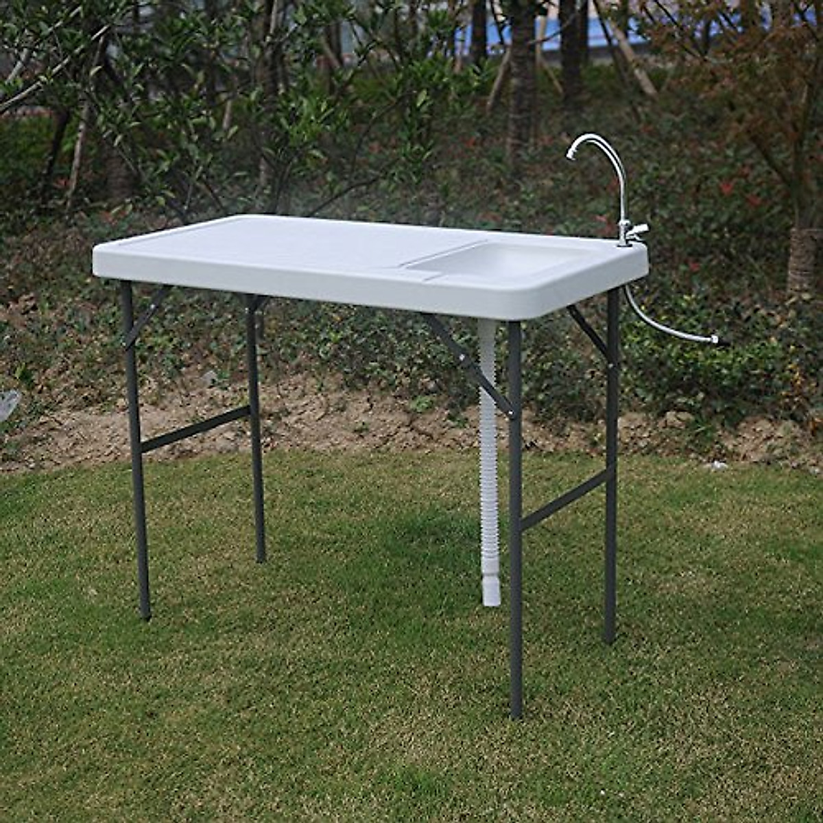 sddfor Folding Picnic Table with Sink Faucet, Portable Fish Fillet Hunting Cutting Table for Outdoor, Camping, Picnic, BBQ, Party