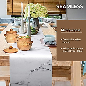 Trivet Table Runner Hot Plates Mat 12 X 40 Inch Heat Resistant Table Protector Waterproof Decorative Farmhouse Kitchen Trivets Counter Heat Proof Placemats for Hot Dishes (Marble)