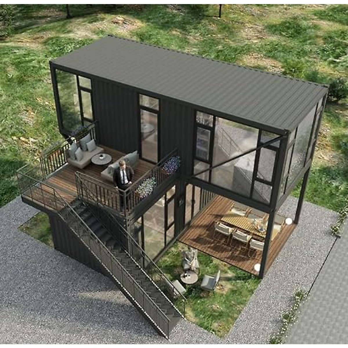 Two-Story Customized Container Houses Villas Prefab Tiny Homes to Live in for Adults Mini Foldable Mobile Home Modular Guest Homes kit casas prefabricadas para Vivir, Stair Terrace guardrail