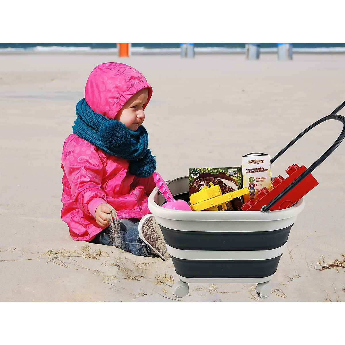 SAMMART 17L (4.5 Gallons) Collapsible Plastic Laundry Basket with Handle & Wheels-Foldable Pop Up Storage Container/Organizer with Wheels-Portable Washing Tub-Space Saving (Grey/Slate Grey)