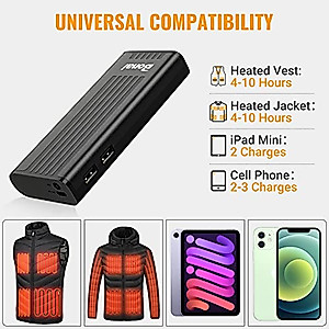 BONAI 10000mAh Portable Charger for Heated Vest, 5V 2.1A Battery Pack for Heated Jacket with Dual USB Output & LED Flashlight for iPhone iPad iPod Samsung Android and More