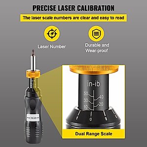 VEVOR Torque Screwdriver, 1/4" Drive Screwdriver Torque Wrench, Torque Screwdriver Electrician 10-50 in/lbs Torque Range Accurate to ±5%, 1/4 to 1/2 Conversion Head with Bits & Case