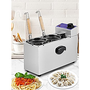 JIAWANSHUN Commercial Pasta Cooker Electric Noodle Cooker with 2 Baskets for Restaurant,Cooking Spaghetti Dumplings Vegetables,30-110℃ Temperature Adjustable 110V