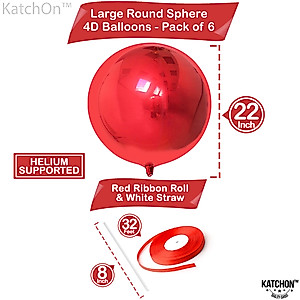 KatchOn, Big Red Metallic Balloons - Pack of 6 | Red Foil Balloons, One Birthday Balloon | Red One Balloon for Berry First Birthday Decorations and Red Birthday Decorations