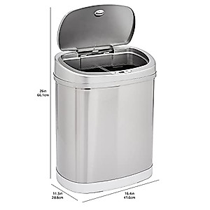 Amazon Basics Automatic Hands-Free Stainless Steel Rectangular Trash Can, 30 Liters, 2 Bins