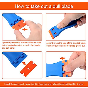 Plastic Scraper Blades, 4 Pieces Scraper Tools with 100 Pieces Plastic Blades, Plastic Razor Blade Scraper Cleaning Scraper Remover for Stickers, Decals, Adhesive, Labels, Paint, Glass, Car