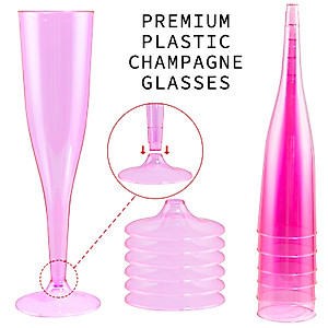 WDF 36 Pack Colorful Plastic Champagne Flutes - 7OZ Colorful Champagne Flutes Plastic, Pink, Yellow, Green, Blue, Purple, Orange Champagne Glasses 6 Pieces Each