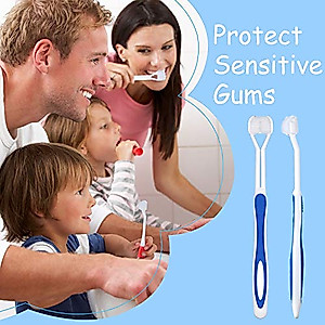 Patelai 8 Pieces Autism Toothbrush for Adult Kids Teeth Care Soft Toothbrush 3 Bristle Toothbrush Manual Toothbrush Nice Angle Bristles for Deep Cleaning Each Tooth, Red, Orange, Blue, Green