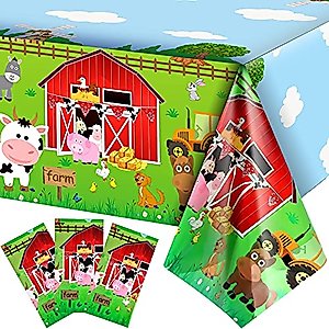 3 Pieces Farm Animals Party Tablecloth Farmhouse Disposable Plastic Table Cover Barnyard Farm Animal Theme Party Decorations for Picnics Baby Shower Boys Girls Birthday Party Supplies, 108 x 54 Inch
