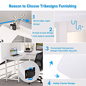 Tribesigns 66 inch Modern L Shaped Desk Corner Computer Desk PC Laptop Study Table Workstation Home Office Wood & Metal, White