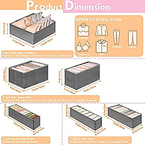 ULENDIS 6 Pack Upgraded Washable Wardrobe Clothes Organizer, 6/7/11 Grids Clothes Organizer for Folded Clothes with Handles & PP Board, Closet Organizers and Storage for Jeans T-shirts Pants Leggings
