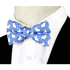 OCIA Cute Pattern Pre-tied Bow Tie Adjustable Bowties for Adult & Children White Blue (Rabbits)