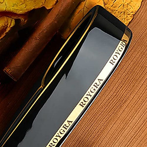 roygra Cigar Ashtray, Handmade Gilt Ceramic Cigar Ashtray, Outdoor Cigar Accessories (Black)