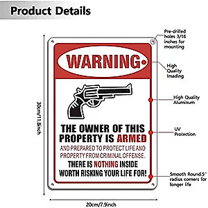 No Trespassing Sign, 2PCS Private Property No Trespassing Gun Signs Metal Rust Free Aluminum, UV Ink Printing, Reflective, Weatherproof, Outdoor Keep Out Sign for Home/Garden/ 10 x 7 inch