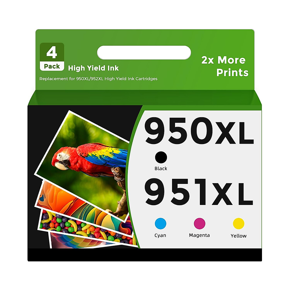 Relcolor 950XL 951XL Combo Ink Cartridge for HP 950 951 XL Black Color Fit for OfficeJet Pro 8600 8610 8620 8630 8100 8615 8625 276dw 251dw 271dw Printers (Black Cyan Magenta Yellow 4 Pack) HP950xl