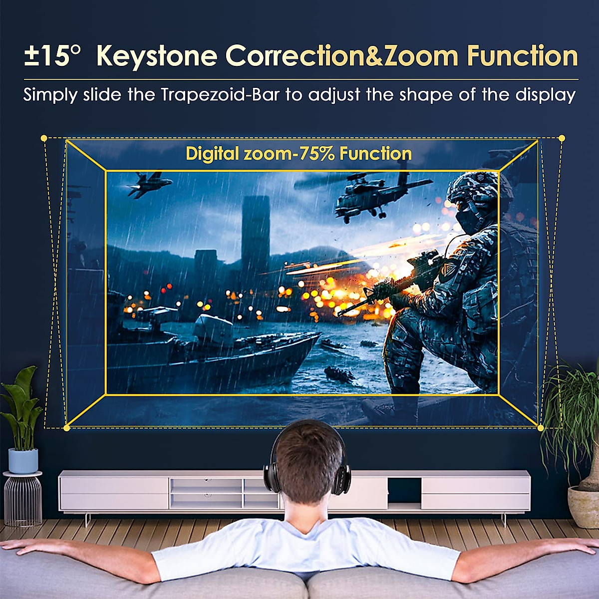 Native 1080p HD Projector, WiFi Bluetooth Projector, 5G WiFi Projector Portable Home Theater Video Projector Compatible w/ HDMI, VGA, USB, iOS&Android Smartphone