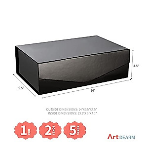 ARTDEARM Gift Box 13.5x9x4.1 Inches, Large Gift Box with Lid, Black Gift Box, Sturdy Gift Box, Magnetic Closure Gift Box, Groomsman Proposal Box for Gift (Glossy Black)