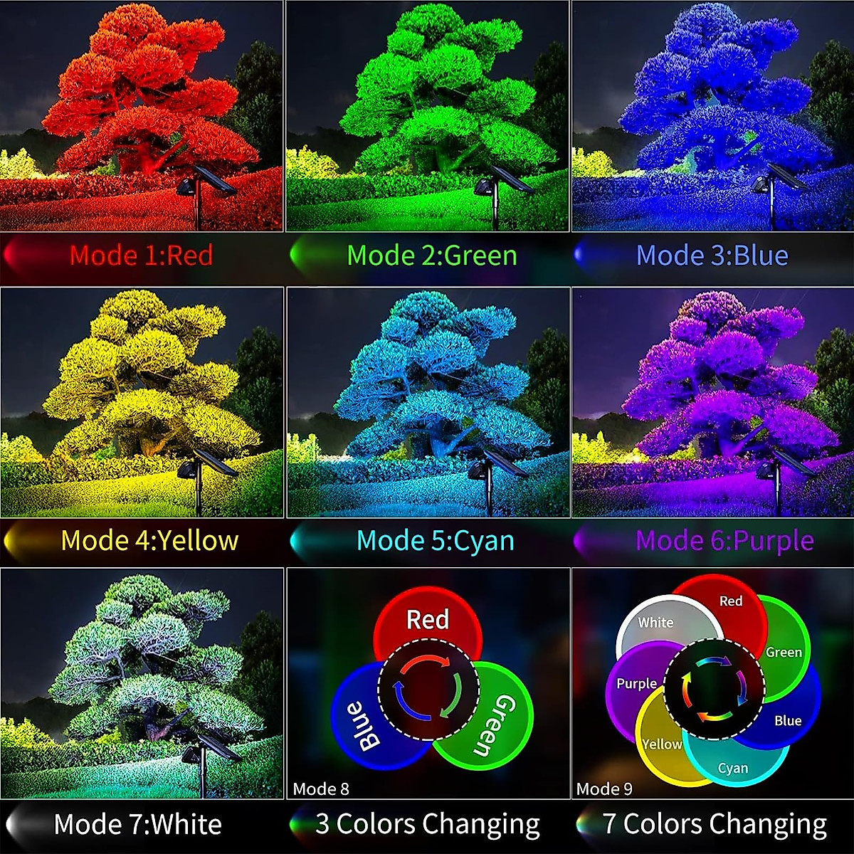 JSOT Solar Lights Outdoor Waterproof - Color Changing Spot Lights Outside, Solar Powered Spotlight Landscape Lighting Halloween Spotlights for Tree Garden Yard Pathway Driveway House Christmas