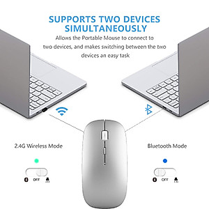 QIJIAYI Bluetooth Ergonomic Mouse for Mac,Rechargeable Wireless Bluetooth Mouse,2.4G Wireless Mice 4 Button and 3 Adjustable DPI for Laptop/Computer/Windows (Silver)