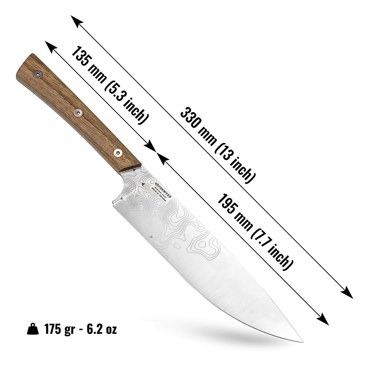 BPS Knives Rosemary - 8 Inch Chef’s Knife with Leather Case - Super Sharp Professional Chef Knife - Premium Stainless Steel Kitchen Knife - Gifts for Men and Women