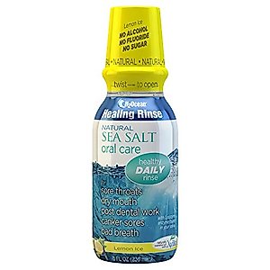 H2Ocean Healing Rinse Mouthwash- Great Tasting Sea Salt & Xylitol Mouth Wash for Fresh Breath & Dry Mouth - Alcohol & Fluoride Free - Lemon Ice 8oz