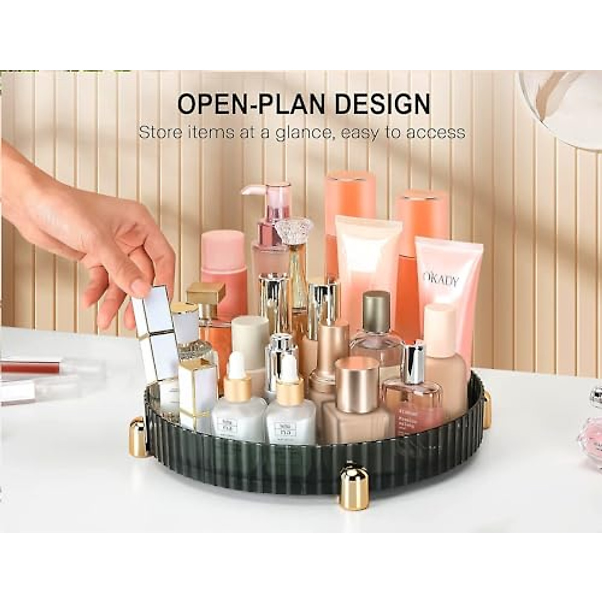 ROWNYEON 360 Rotating Makeup Organizer 1 Tier skincare organizers Bathroom Organizer Perfume Organizer Spinning Cosmetics Organizer for Vanity，Cabinets, Pantry, Fridge, Kitchen