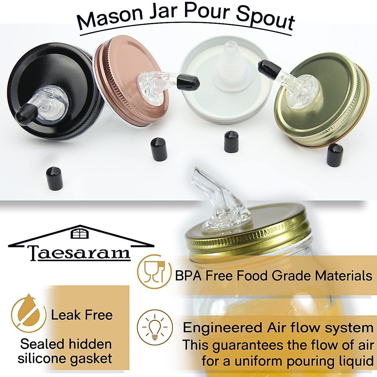 Mason Jar Pour Spouts Lid TinPlate Mason Jar Lid Dispenser Sprouting Lid Free Flow (4 units Metal Multicolor)