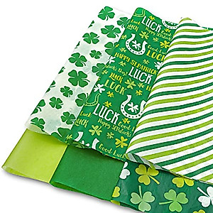 Whaline 120 Sheet St. Patrick's Day Tissue Paper Shamrock Wrapping Paper Lucky Clover Gift Wrapping Paper Irish Holiday Art Paper for Home DIY Gift Bags Party Favor Decor, 14 x 20 Inch