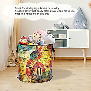Music Notes Violin Clef Pop Up Laundry Hamper With Zipper Lid Foldable Laundry Basket With Handles Collapsible Storage Basket Clothes Organizer for Apartment Camping Picnic