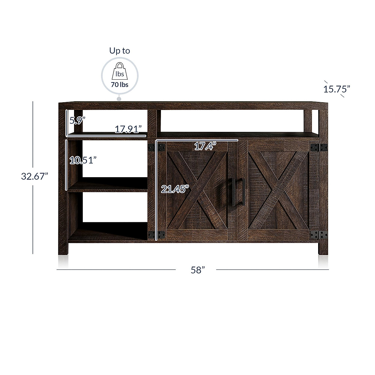 BELLEZE 58" TV Stand for TVs Up to 65", Modern Entertainment Center & TV Cabinet with Storage Shelves and Cabinet, Wood Storage Cabinet Media Console Table for Living Room Bedroom, Espresso
