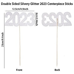 12 Pieces Glitter 2023 Centerpiece Sticks Silver Double Sided 2023 Graduation Party Sticks 2023 Floral Picks Table Centerpiece Topper for 2023 Graduation New Year Party Decoration Supplies,4.9x9.1"
