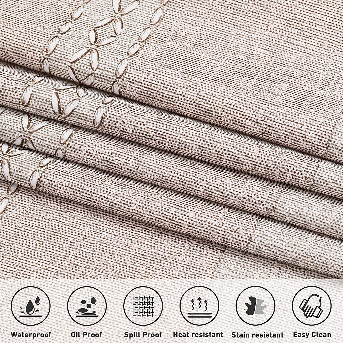 Vonabem 100% Waterproof Rectangle PVC Tablecloth, Vinyl Table Cloth Cover with Flannel Backing Oil Spill Proof Wipeable Table Cloths for Indoor Outdoor（Coffee Stripe,52x70IN