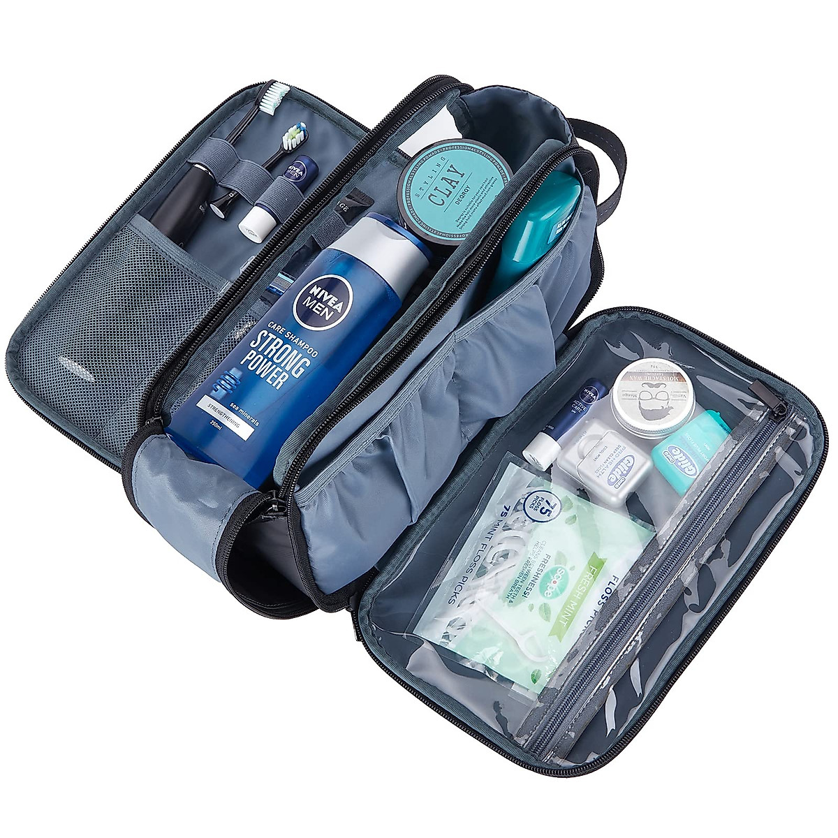 ZEEMO Toiletry Bag for Men, Extra Large Water-resistant Dopp Kit with Double Side Full Open Design, Shaving Bag for Toiletries and Shaving Accessories for Long Travel, Black