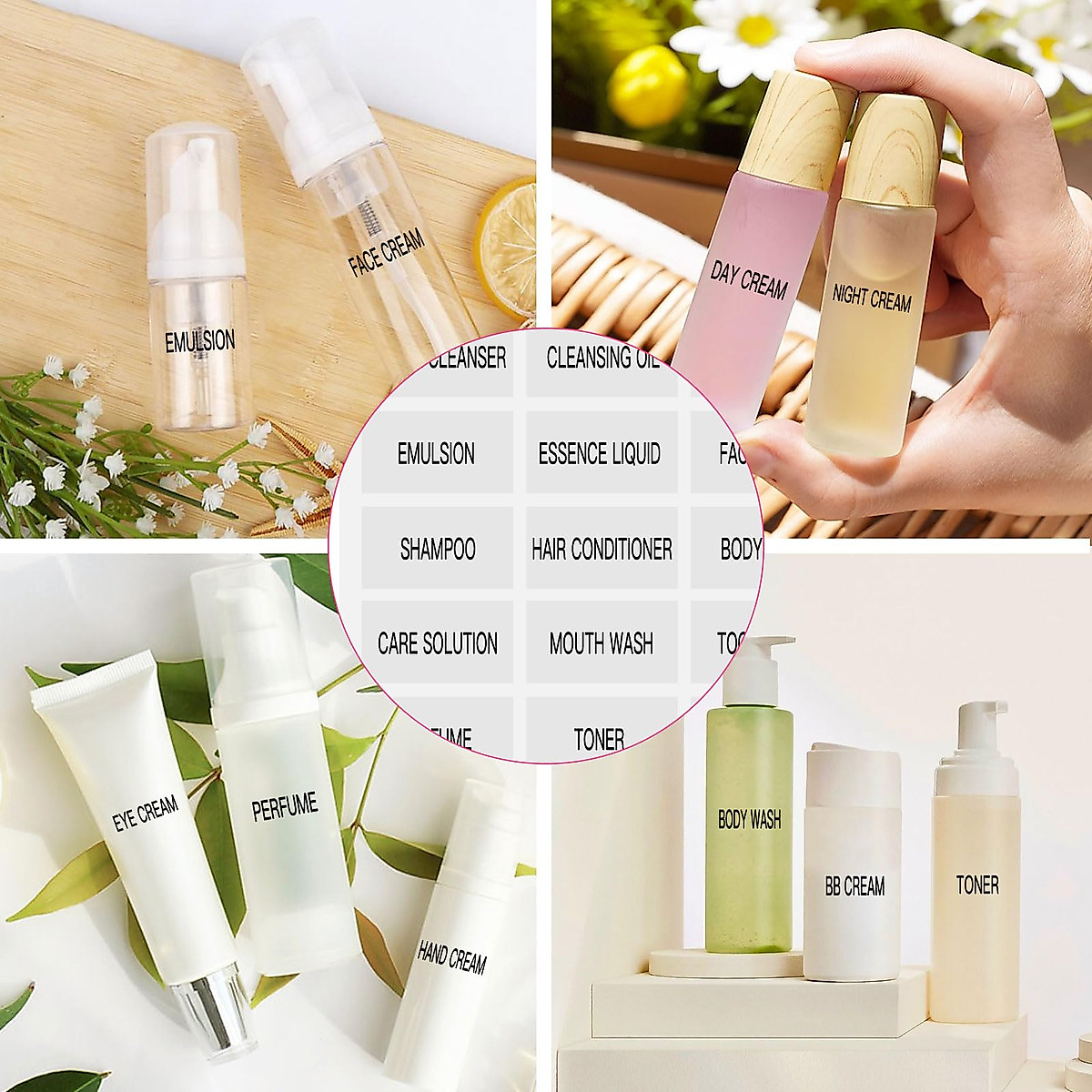 HVSWLY 300 PCS Waterproof Labels for Travel Size Bottles,Clear Bathroom labels and Beauty Organization Labels,Travel Bottle Labels for Shampoo Conditioner Lotion Cream