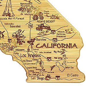 Totally Bamboo Destination California State Shaped Serving and Cutting Board, Includes Hang Tie for Wall Display